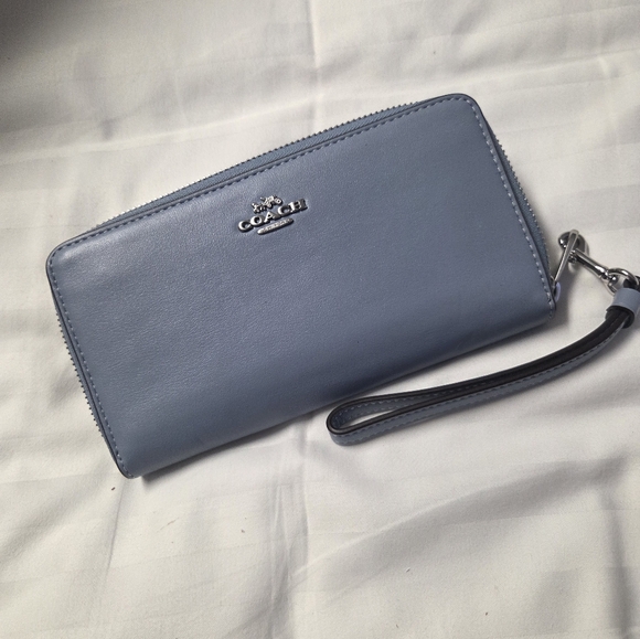 Coach | Bags | Coach Light Blue Leather Wristlet | Poshmark